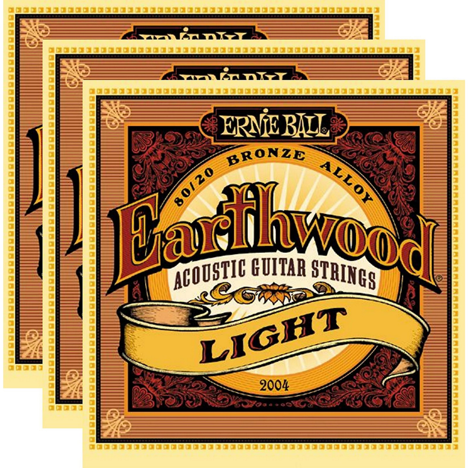 Ernie Ball 2004 Earthwood 80/20 Bronze Light Acoustic Strings (3-Pack ...