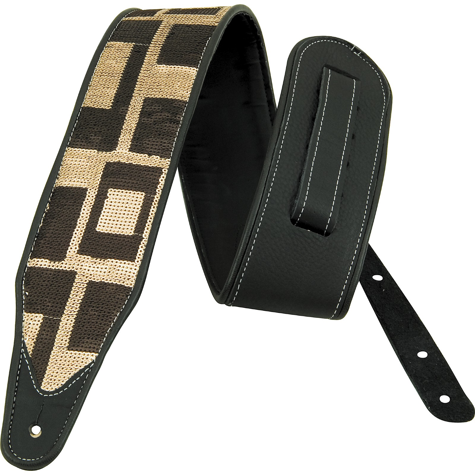 Jodi Head 3" Denny Wide Art Deco Guitar Strap - Brown and Tan Sequin ...