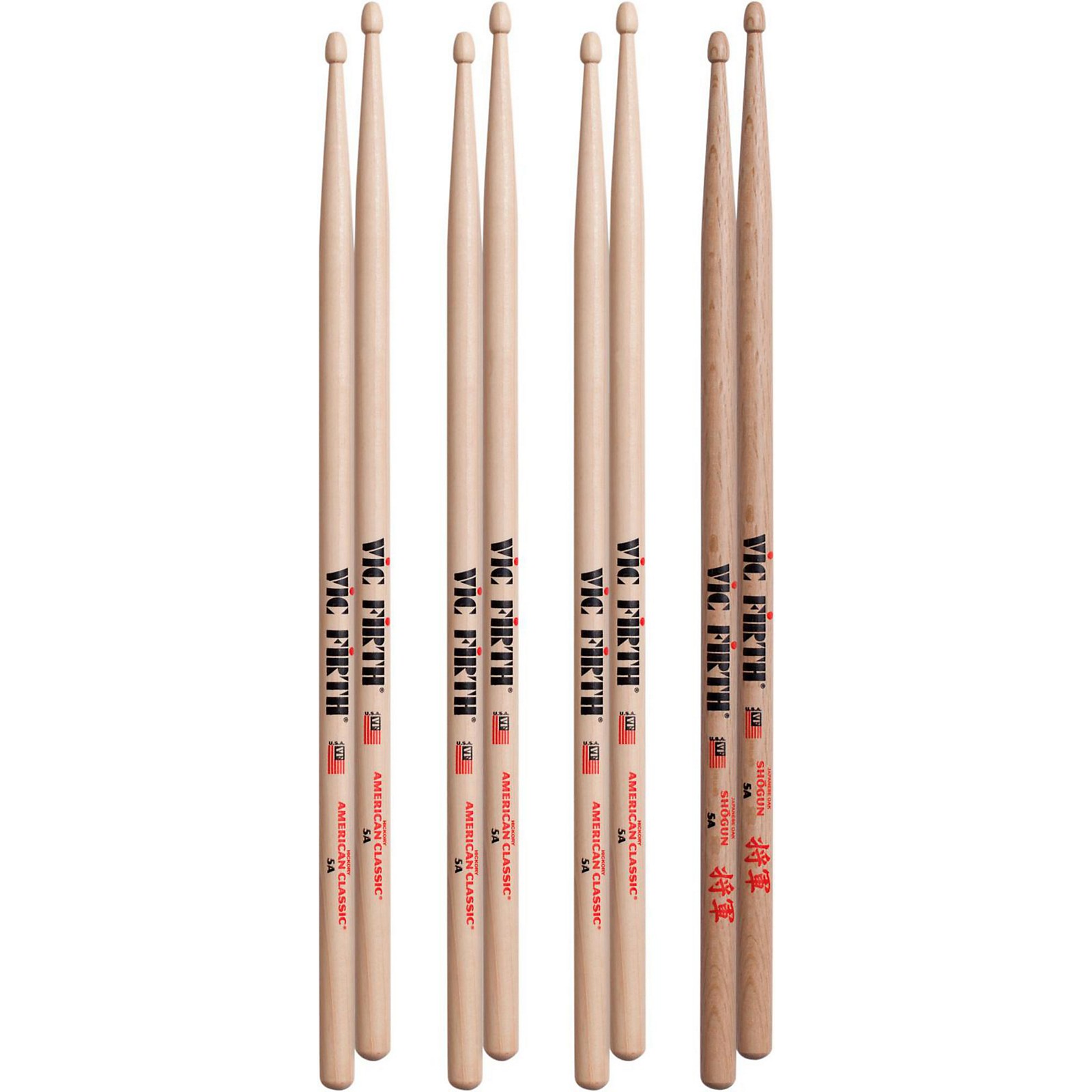 Vic Firth 3-Pair 5A Sticks with Free Pair Shogun 5A Oak Wood Tip ...