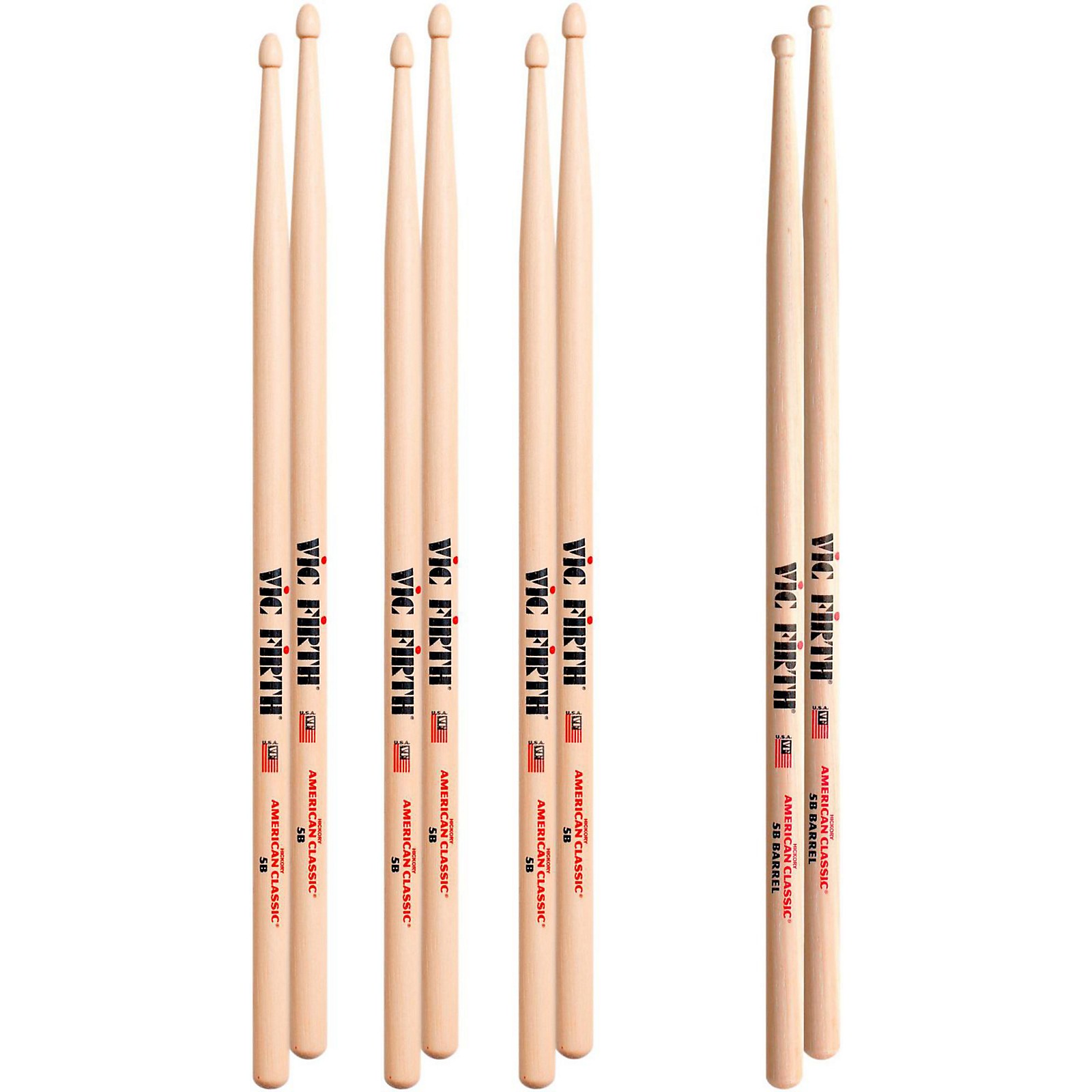 Vic Firth 3-Pair 5B Sticks with Free Pair 5B Barrel Wood Tip | Musician ...