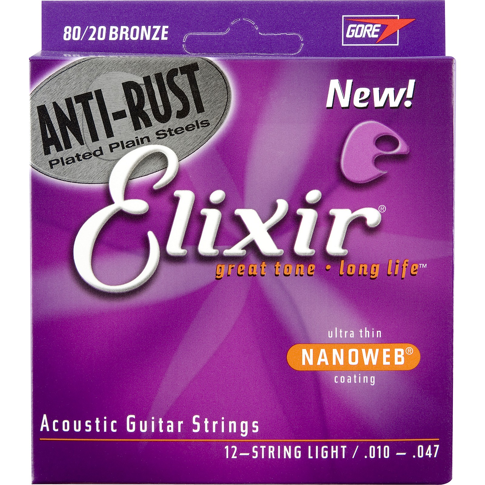 Elixir 80/20 Anti-Rust Bronze Nanoweb Acoustic 12-String Light Guitar ...
