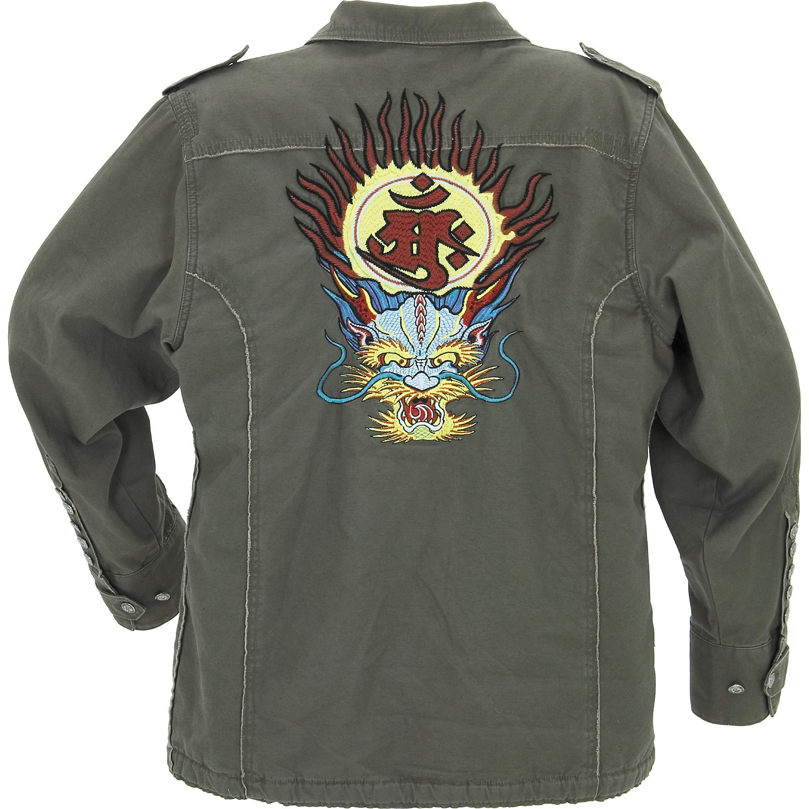Edward Dada Army Jacket with Embroidered Dragon Face on Back | Musician ...