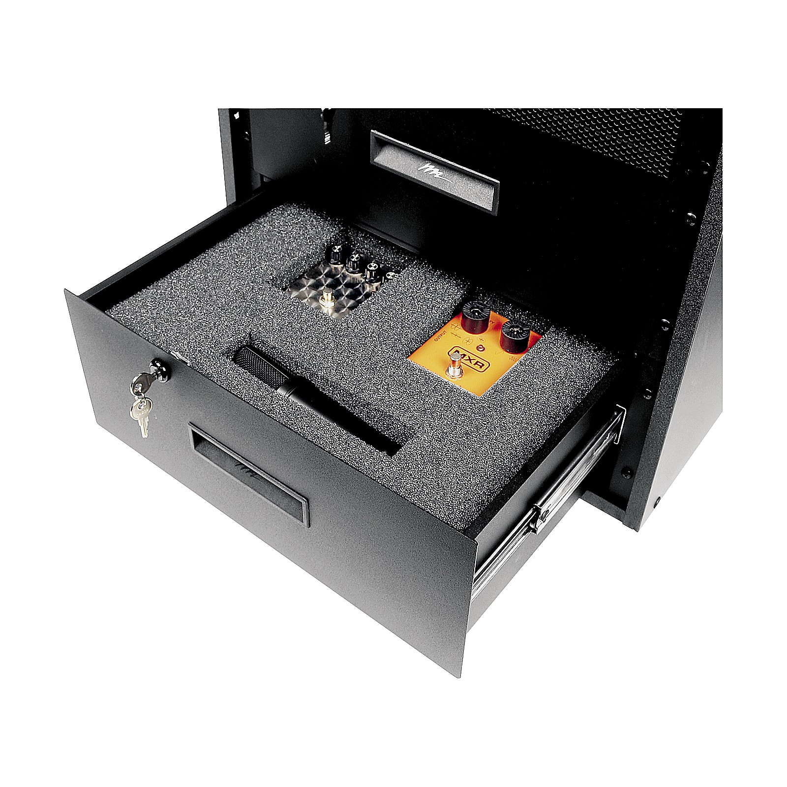 Music Accessories Enclosed Locking 4-Space Rack Drawer with Rack Drawer ...