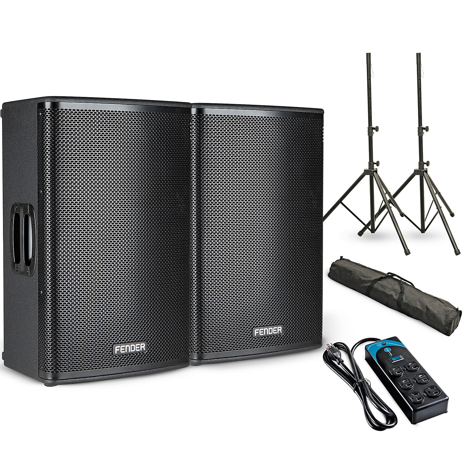 Fender Fortis F-15BT 15" Powered Speaker Pair and Power Strip ...