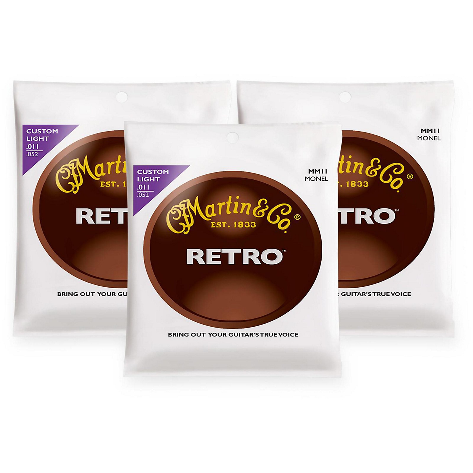 Martin MM11 Retro Series Custom Light Acoustic Guitar Strings (3 Pack ...