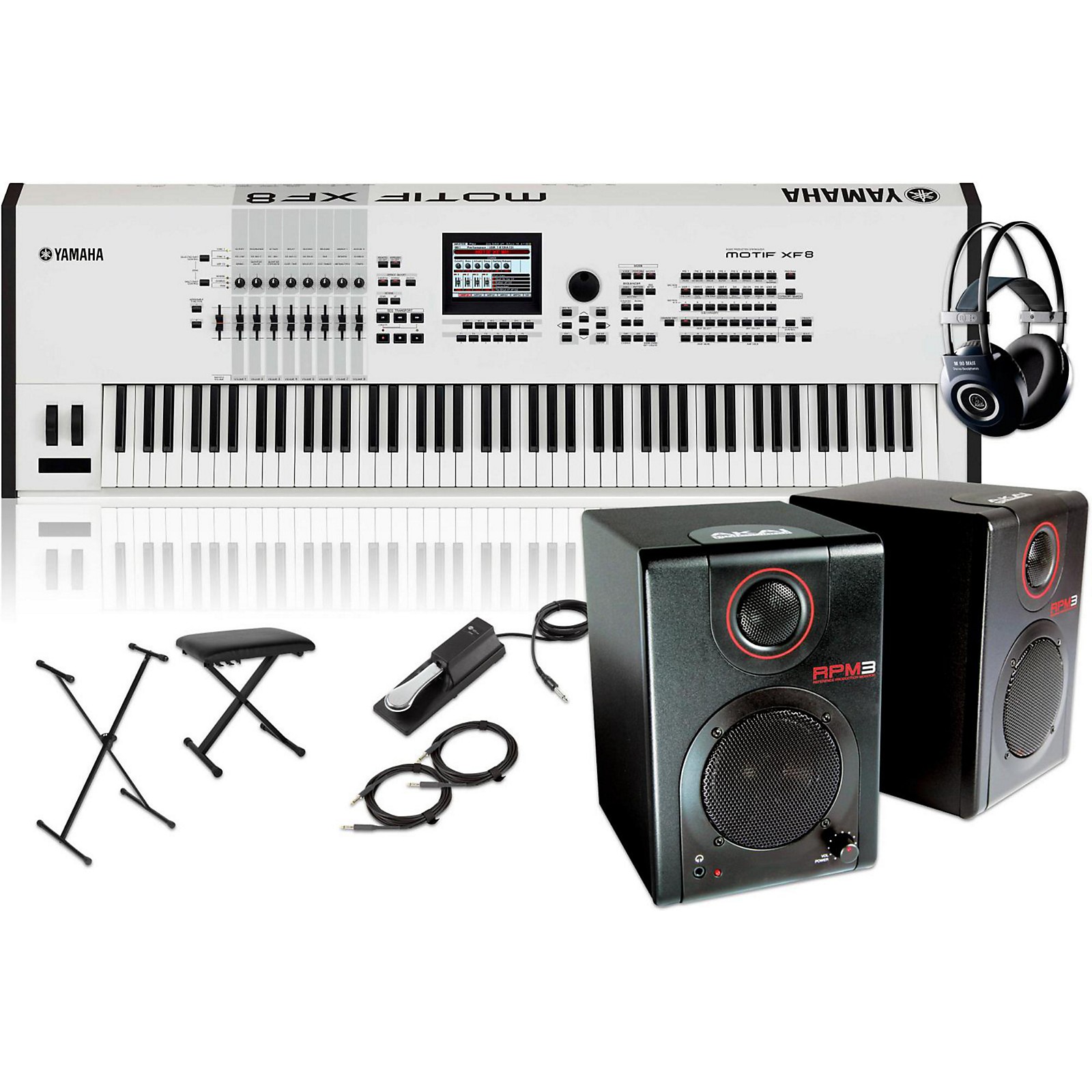 Yamaha MOTIF XF8 White 88-Key Music Production Synth w/ RPM3 Monitors ...