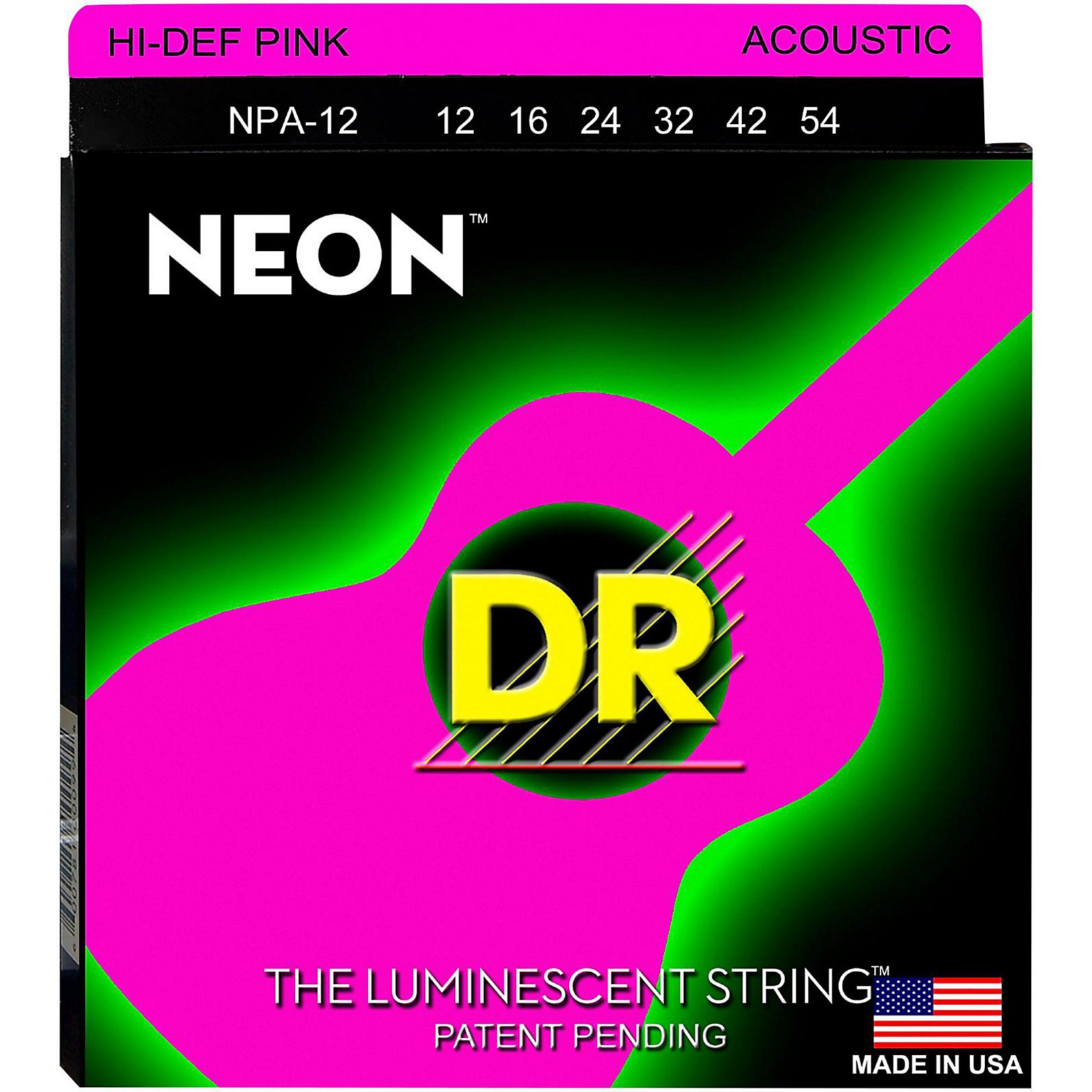 DR Strings NPA-12 NEON Hi-Def Phosphorescent Pink Acoustic Strings ...