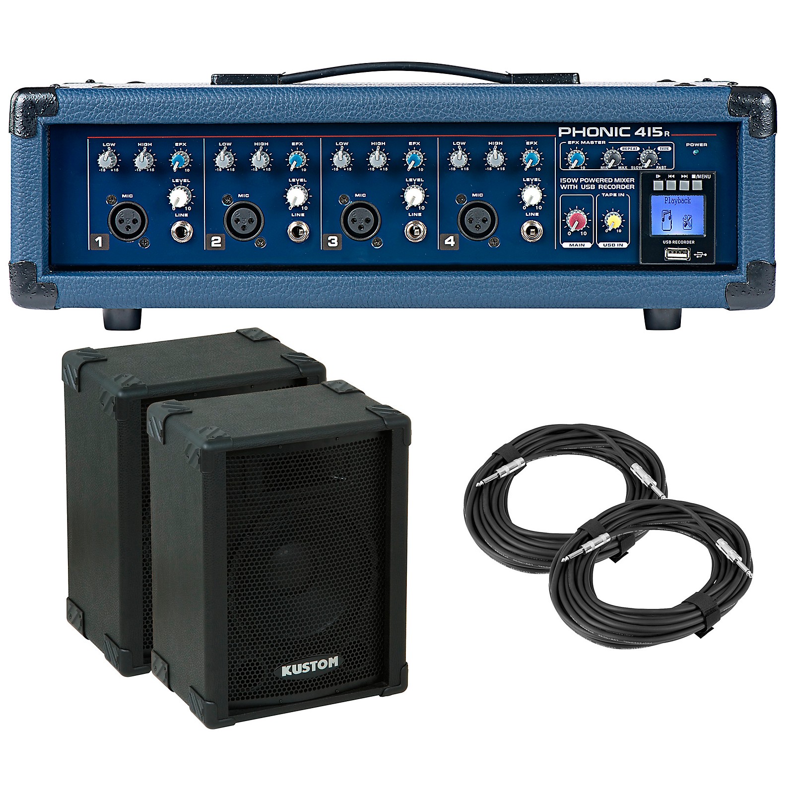 Phonic PA Package with Powerpod 415R Mixer and Kustom KPC Speakers ...