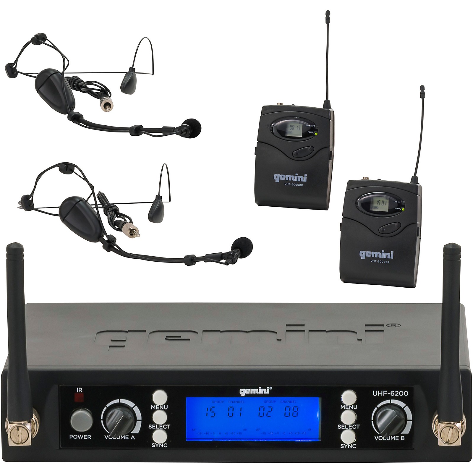 Gemini UHF-6200HL Dual Lavalier Wireless Headset System | Musician's Friend